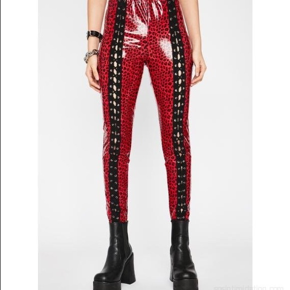 Dolls Kill | Pants & Jumpsuits | Dolls Kill Vinyl Cheetah Lace Up Pants ...